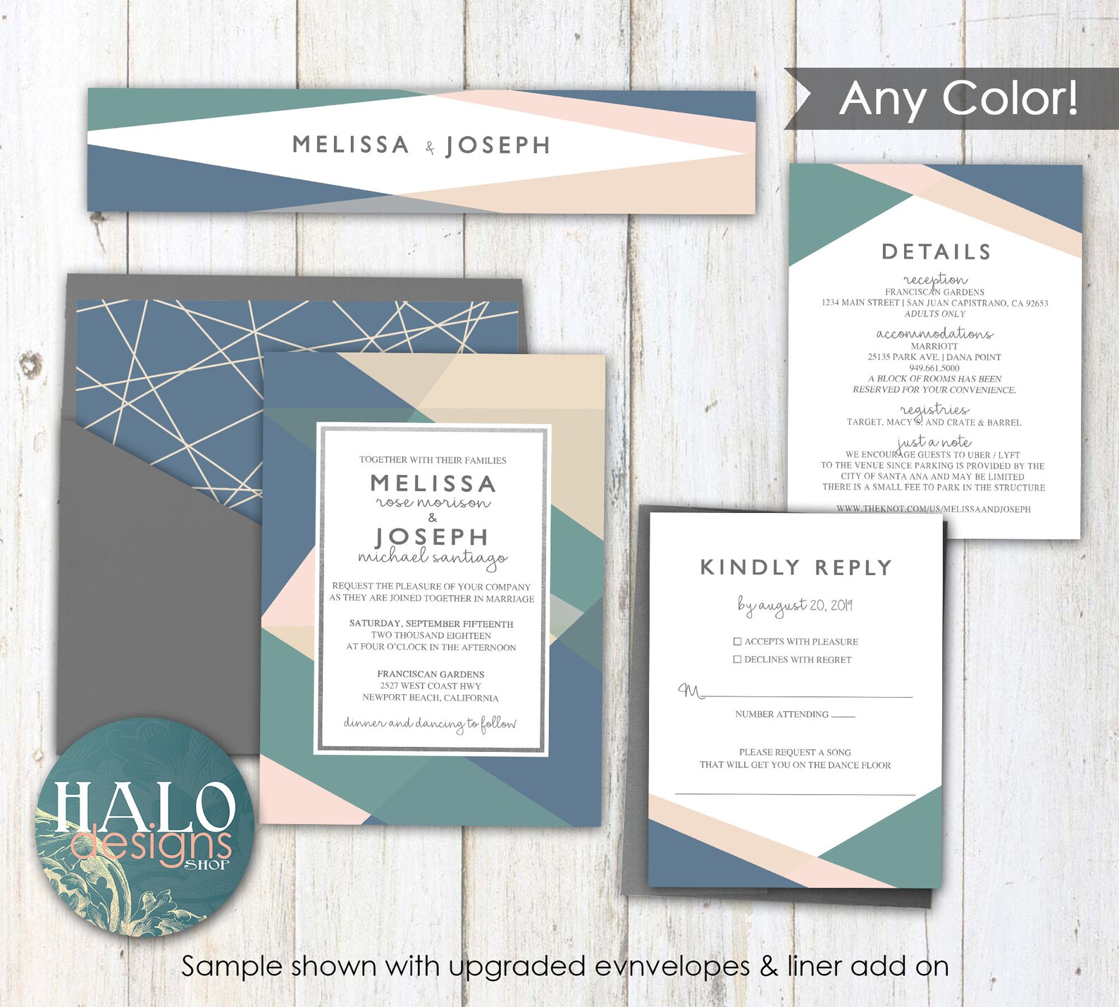 Modern Geometric Wedding Invitations Geo Blue Wedding - Etsy