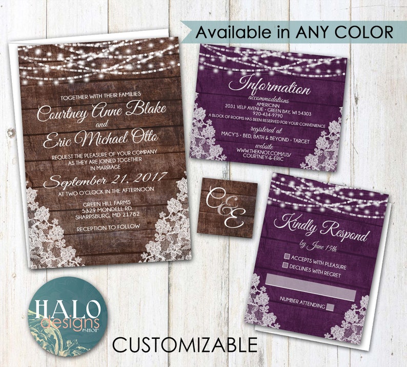 Rustic Lace Wedding Invitation ANY COLOR Rustic Wedding - Etsy