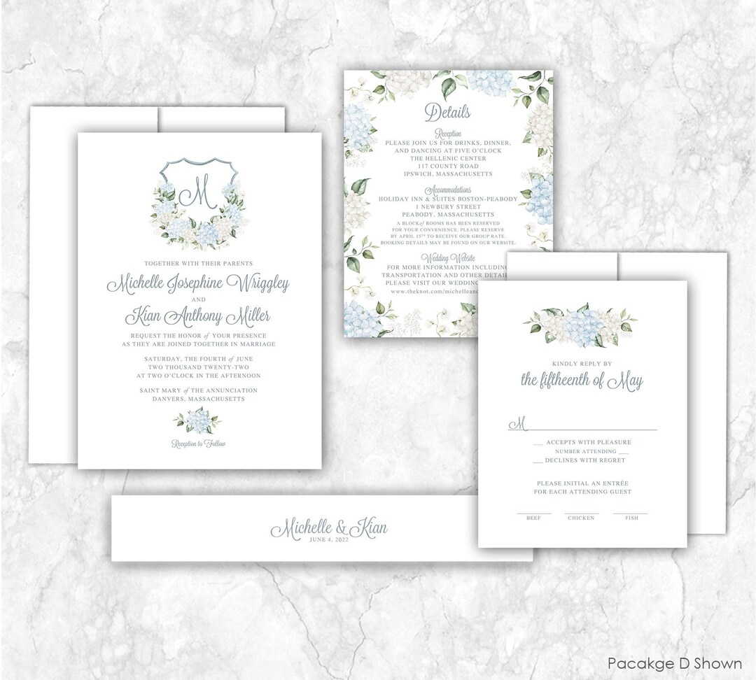Hydrangea Floral Wedding Invitation, Wedding Crest Classic Wedding ...
