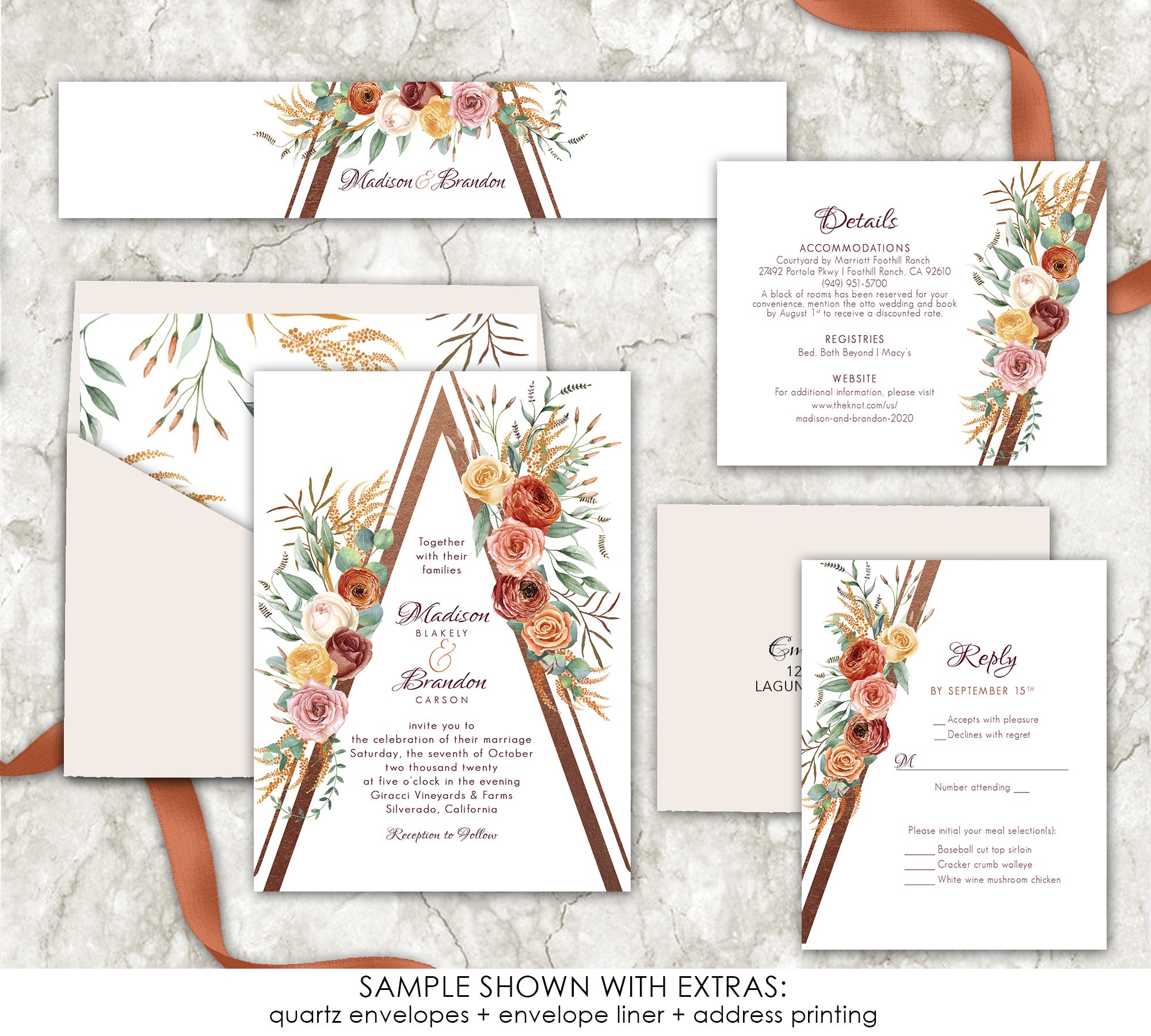 Geometric Wedding Invitation Triangle Bronze Simple - Etsy