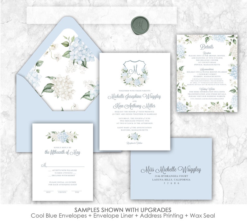 Hydrangea Floral Wedding Invitation Wedding Crest Classic - Etsy