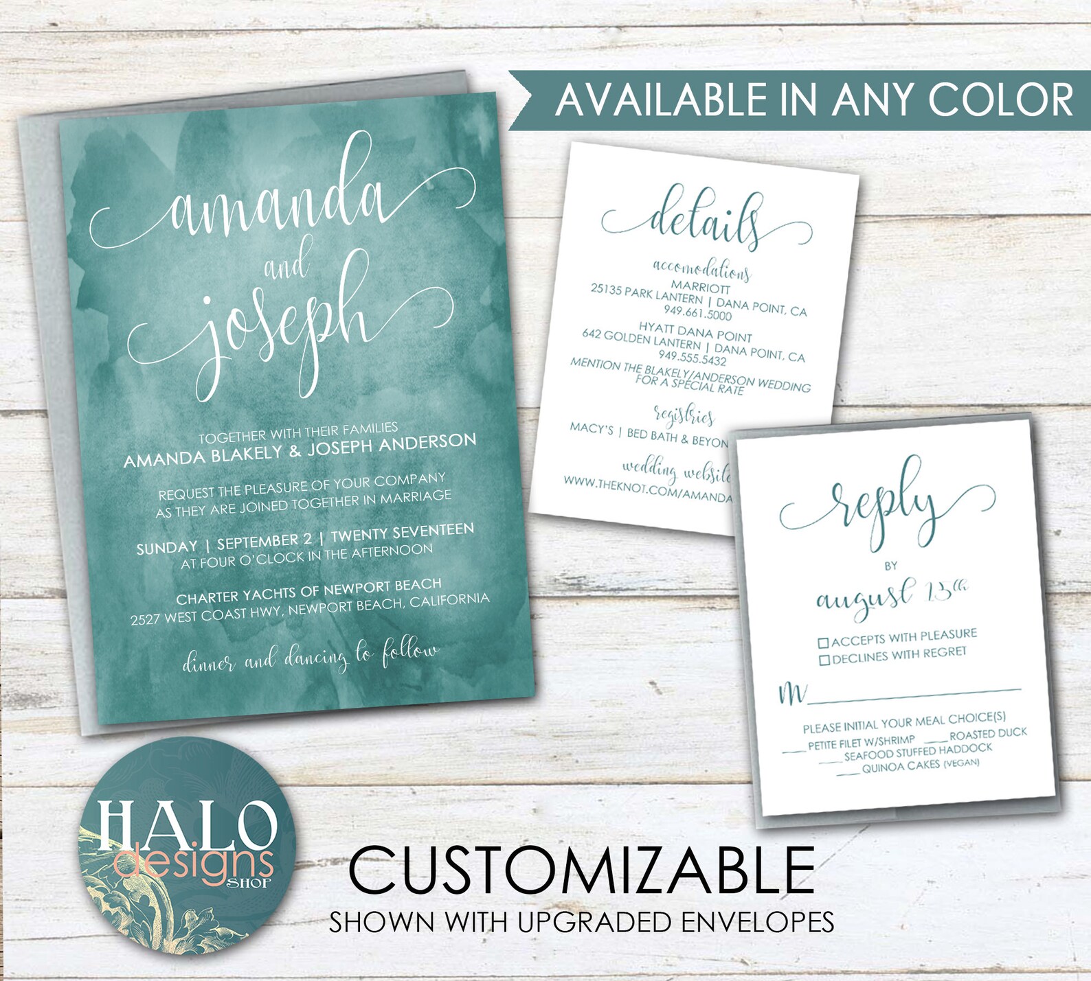Teal Wedding Invitations Oasis Wedding Shades of Green | Etsy