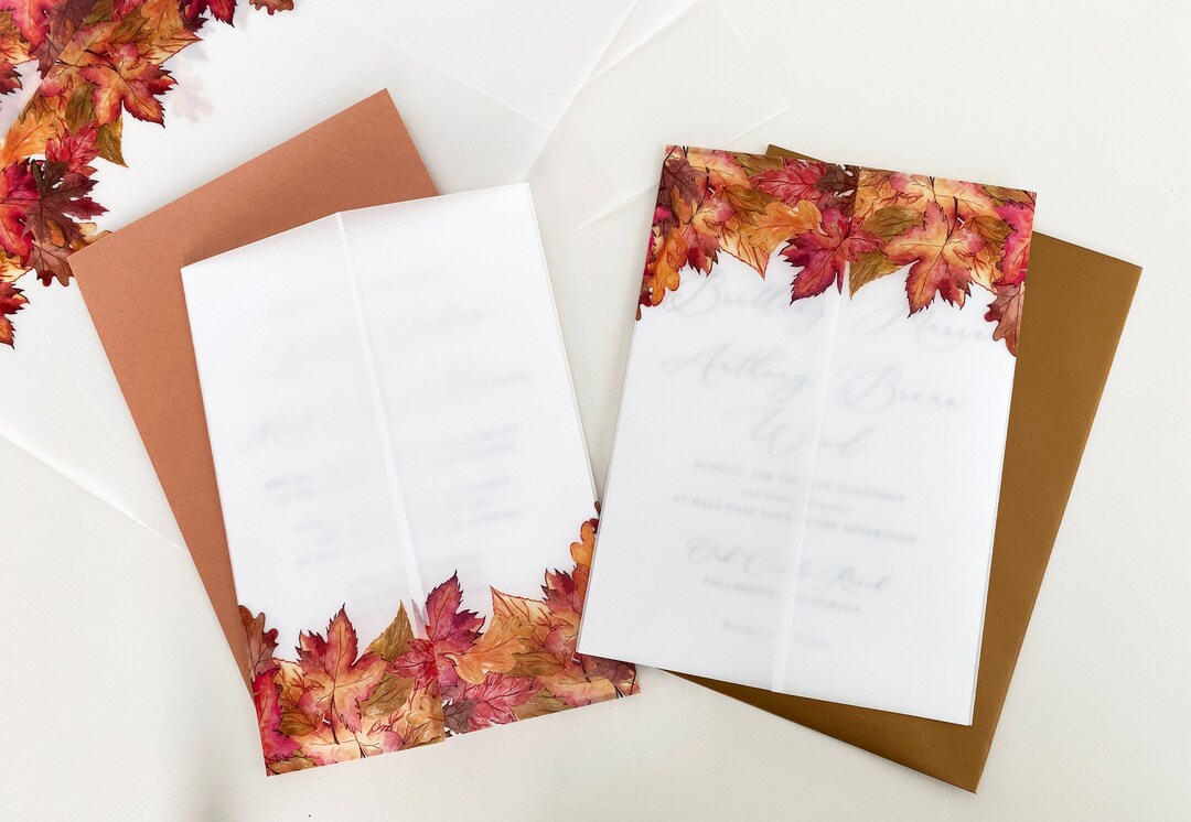 Fall Leaves Vellum Invitation Wrap, for 5x7 Invitation, Fall Vellum ...