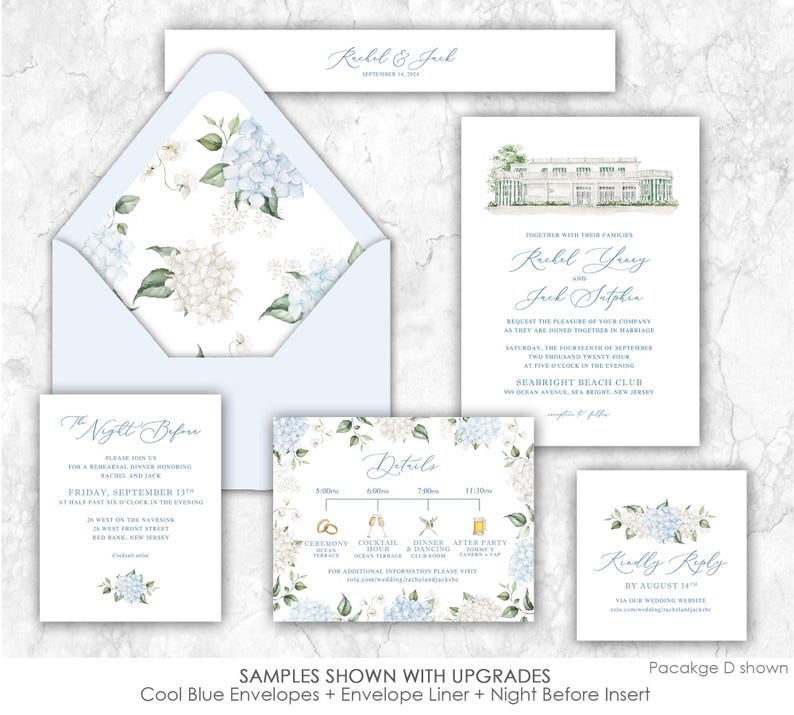 Hydrangea Wedding Invitation, Seabright Beach Club Venue - Etsy