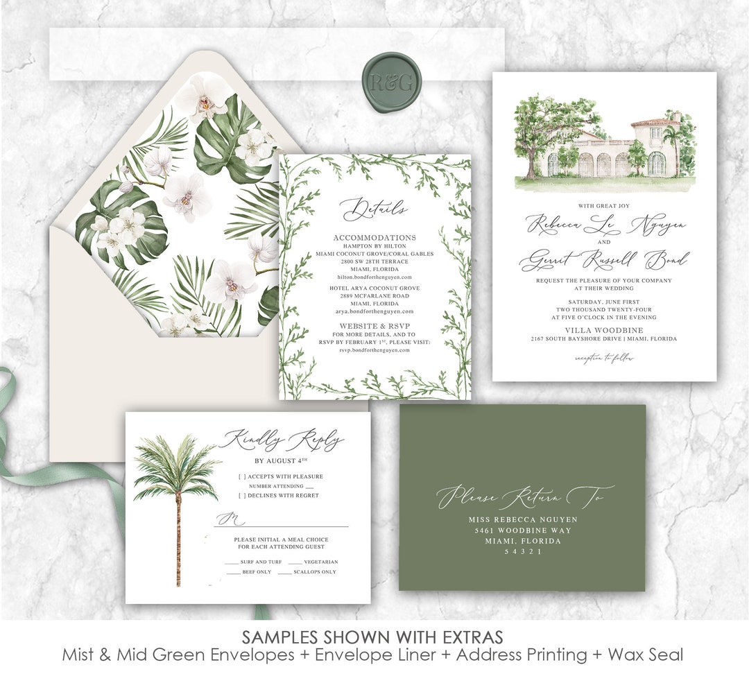 Villa Woodbine, Miami, Florida, Venue Wedding Invitation, Custom ...