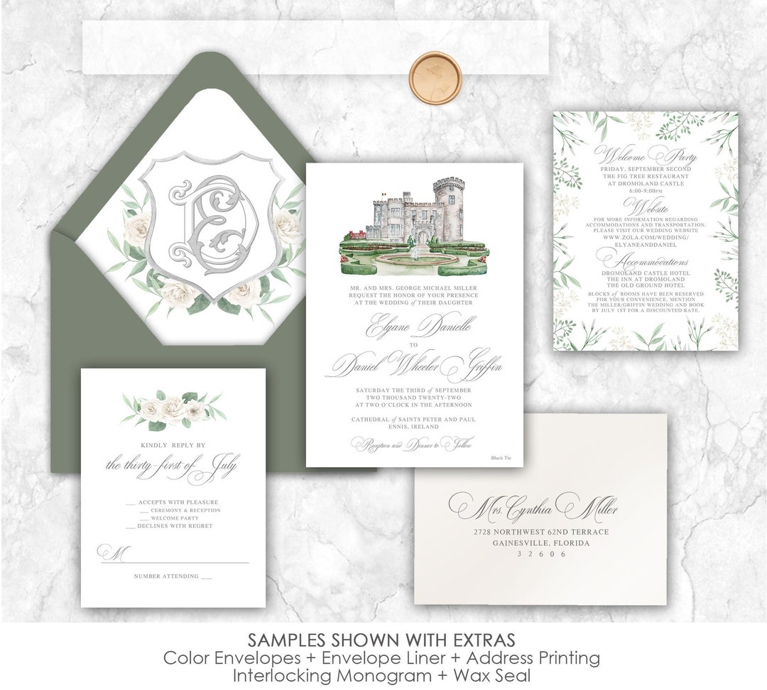Dromoland Castle Wedding Invitation, Ireland, Custom Venue Wedding ...