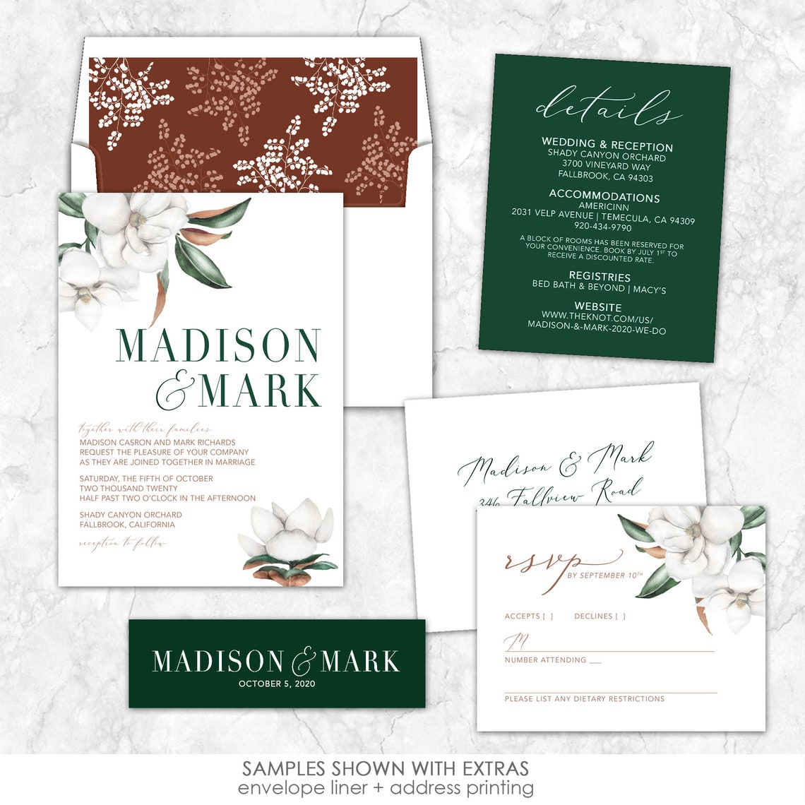 Magnolia Wedding Invitation Pretty Wedding Invitation Set - Etsy