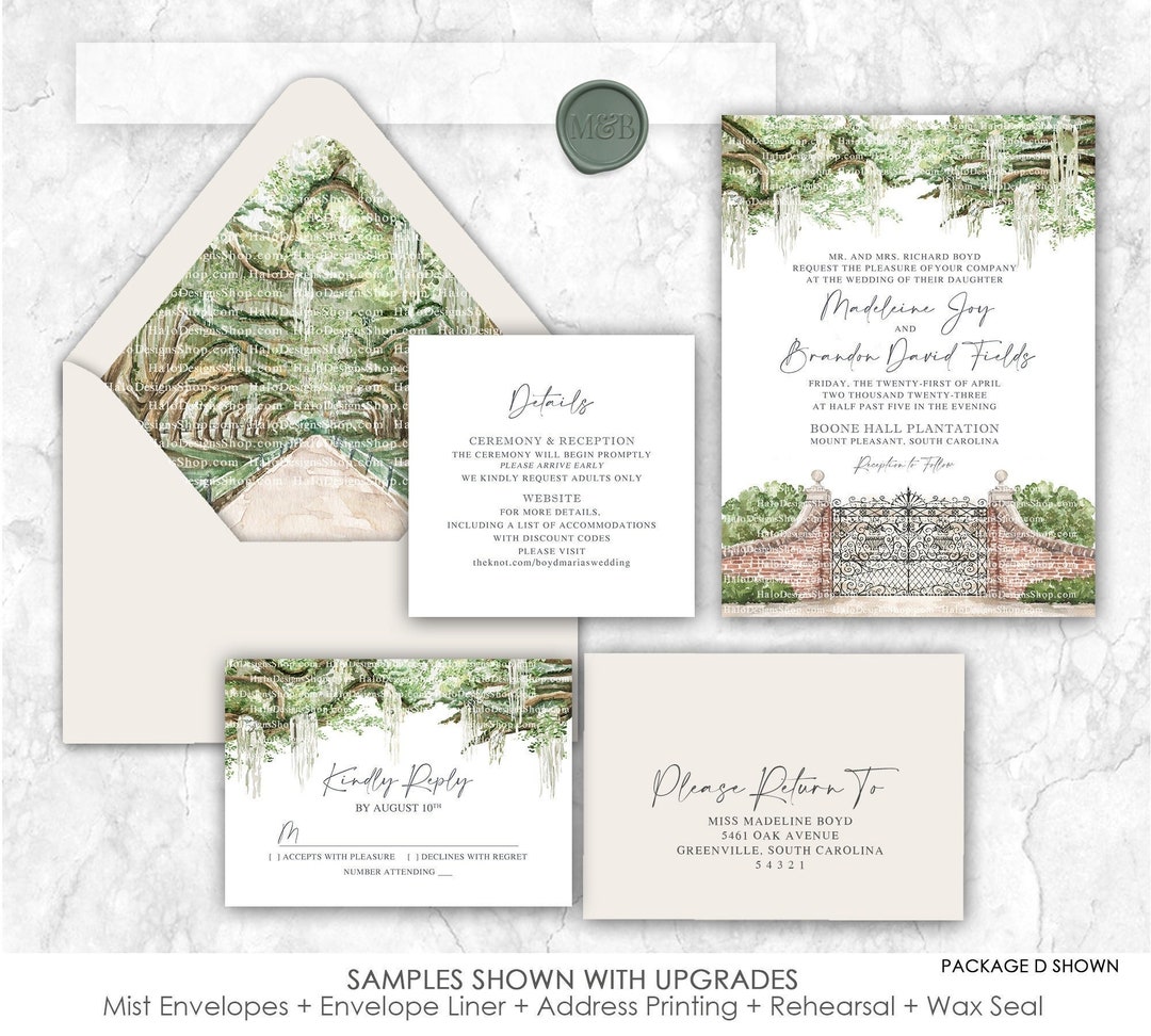 Boone Hall and Gardens Wedding Invitation Avenue of the Oaks - Etsy