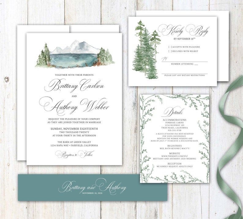 Lakeside Wedding Invitation Lake Venue Lake Watercolor - Etsy