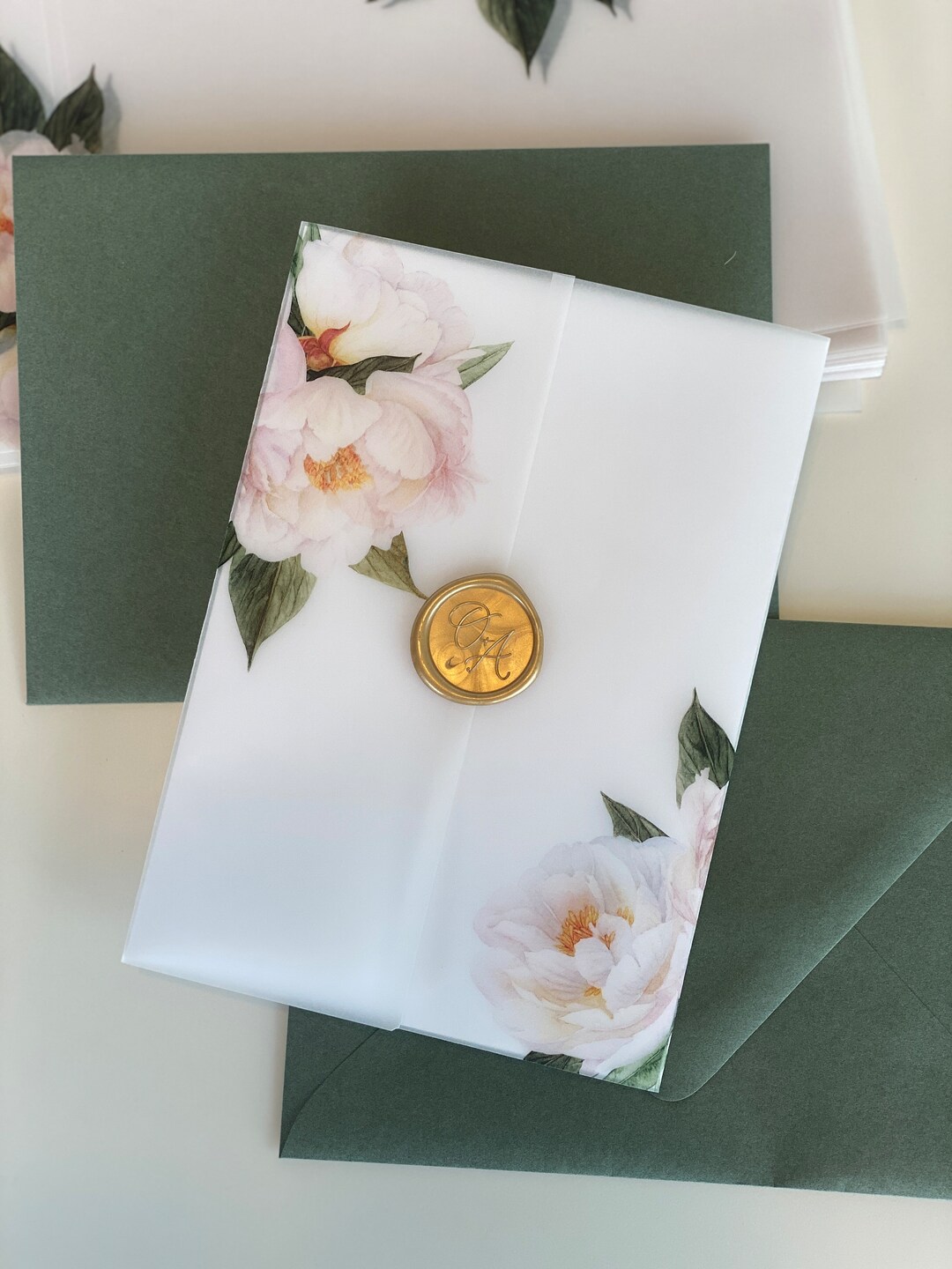 Peony Vellum Invitation Wrap, for 5x7 Invitation, Peonies Vellum Jacket ...