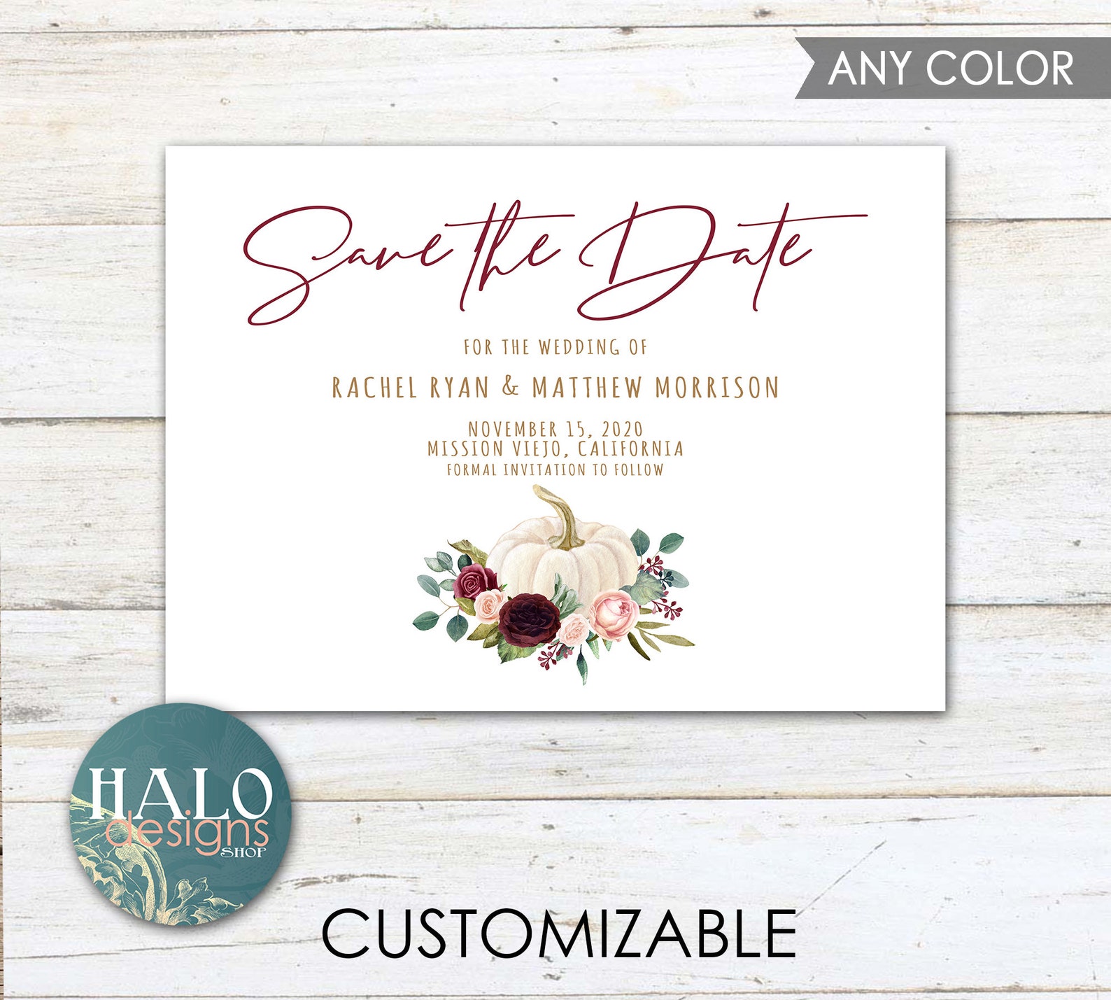 Fall Save the Date, ANY COLOR, Burgundy Save the Date, Navy Save the ...