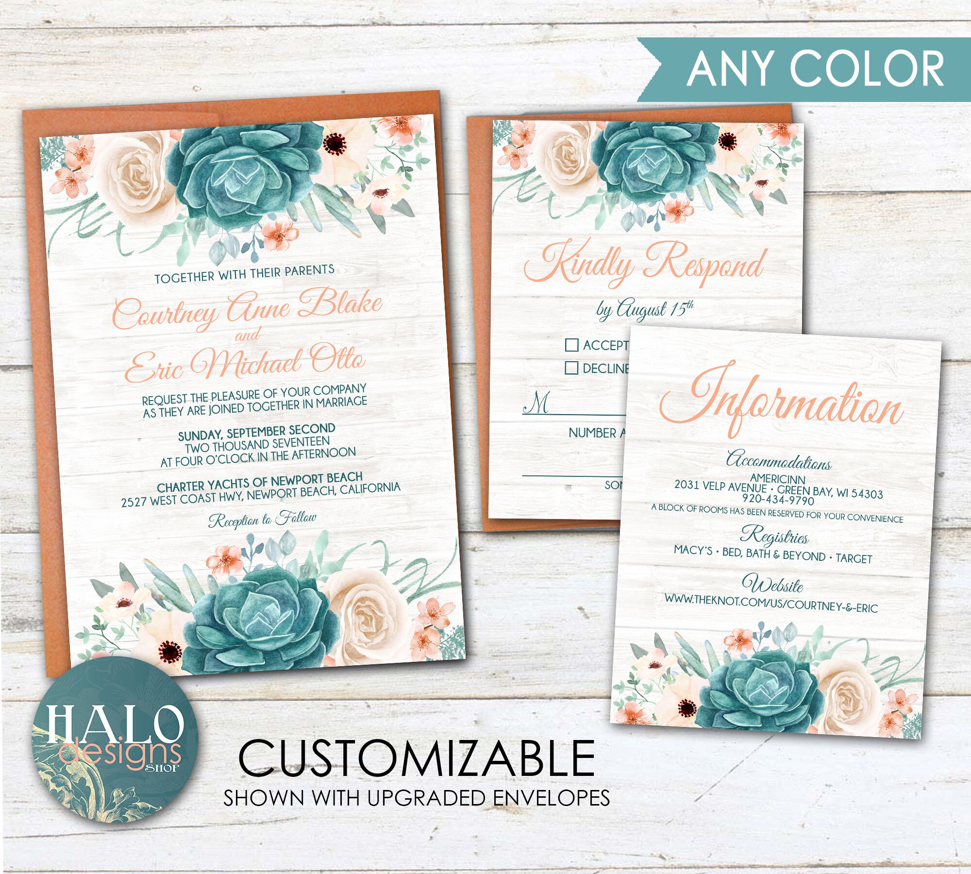 Rustic Blue Wedding Invitationany Colornavy Succulent - Etsy