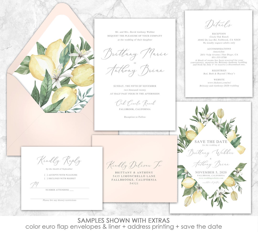 Lemon Wedding Invitation, Wedding Invitations, Lemons, Yellow, Citrus ...