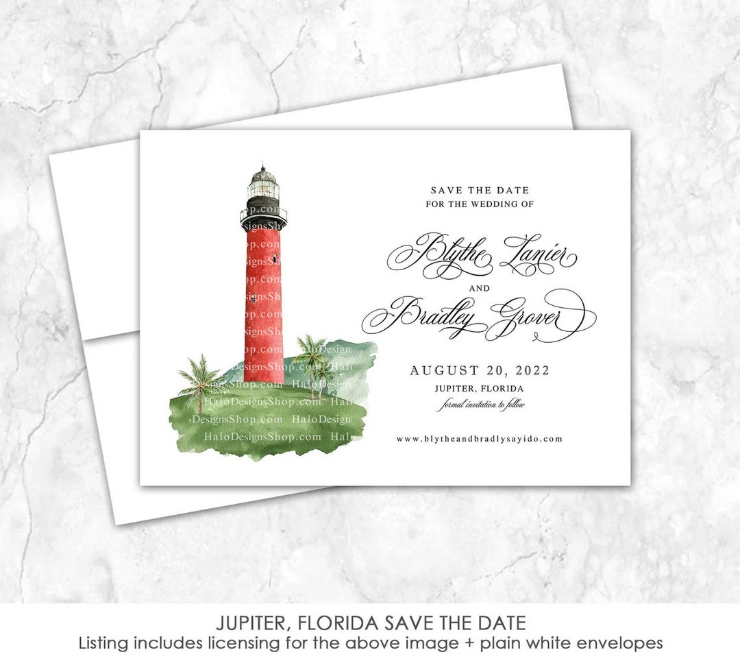Jupiter Lighthouse Save the Date | Jupiter, Florida | Watercolor ...