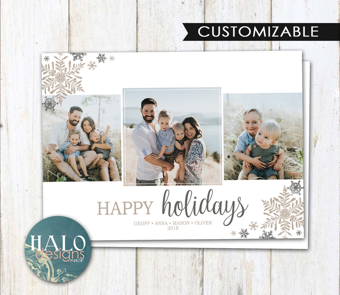 Custom Photo Christmas Card, Printed Holiday Card, Snowflakes - Etsy