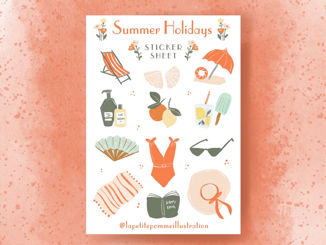 Summer Sticker Sheet | Vinyl Stickers | Cute Hand-illustrated Holiday ...