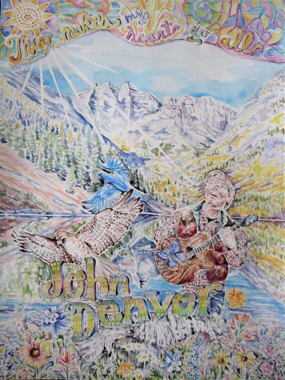 John Denver//Original watercolor prints//Folk Artist//Alpine | Etsy