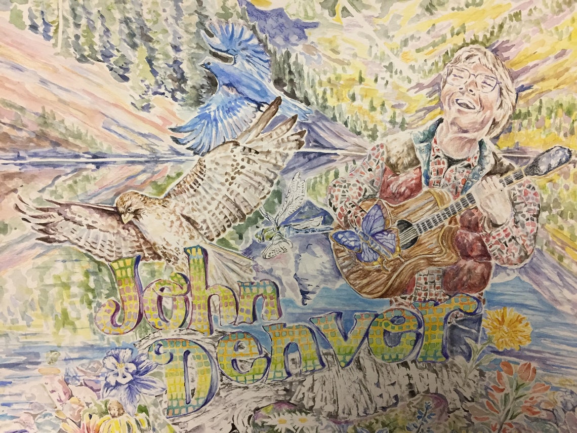 John Denver//original Watercolor Prints//folk Artist//alpine | Etsy