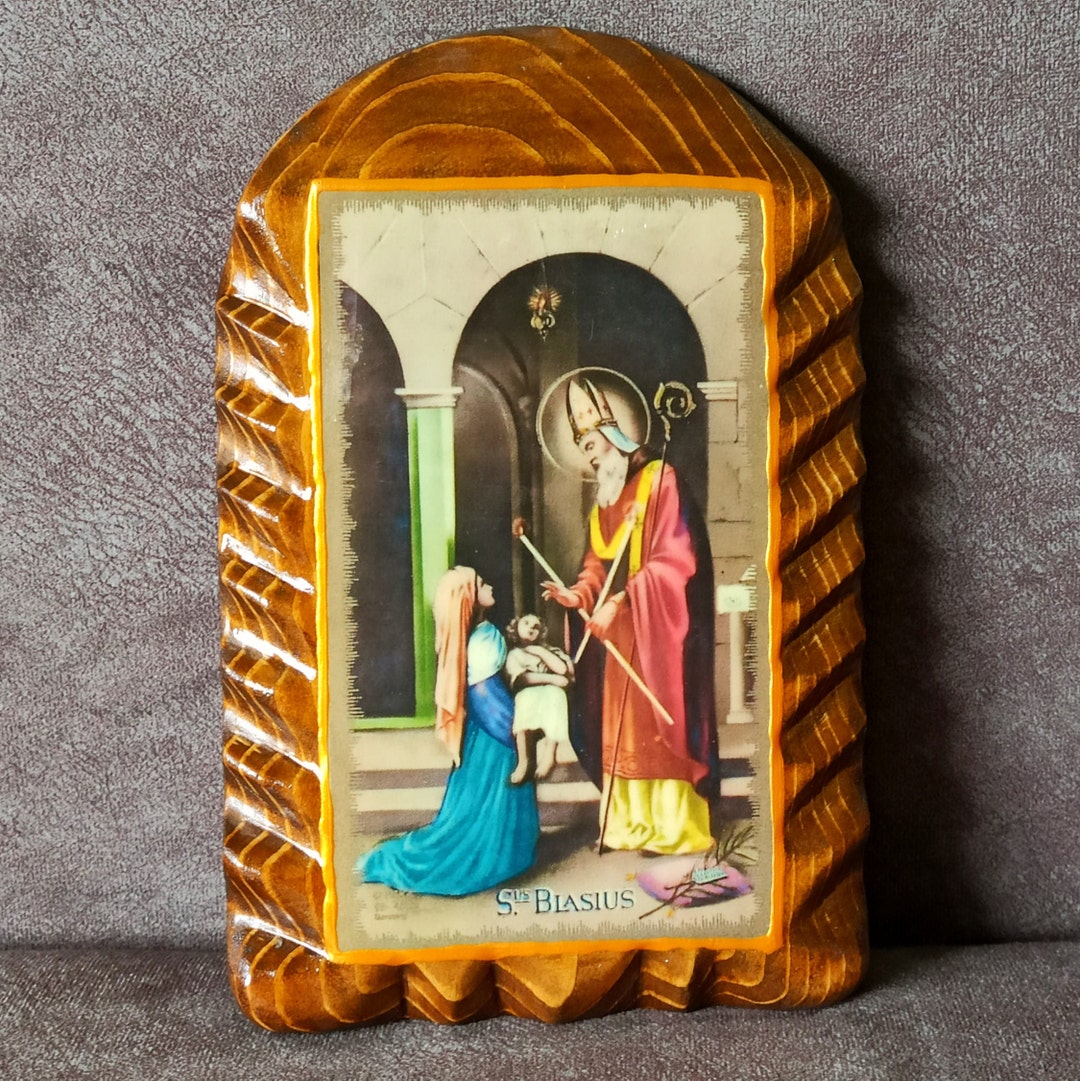 Saint Blasius blaise Hand Carving Wooden Icon Christian - Etsy