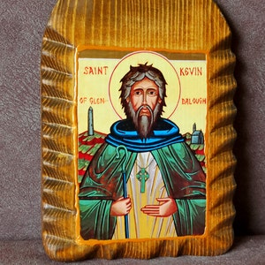 Saint Kevin Hand Carving Wooden Icon Christian Religion Handmade - Etsy UK