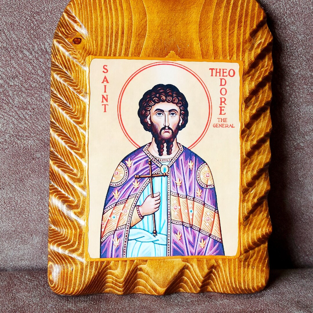 Saint Theodore WOODEN Icon Carving HANDMADE Painted Christian Religious ...