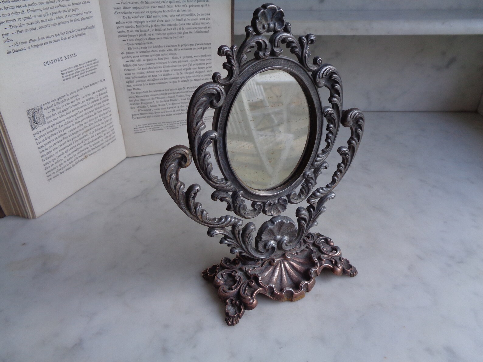 Psyché Standing Mirror in Aged Metal Small Table Mirror - Etsy