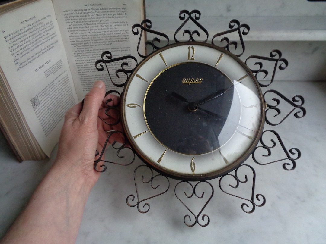 Bayard Wall Clock With Wrought Iron Outline, Vintage Pendulum From the ...