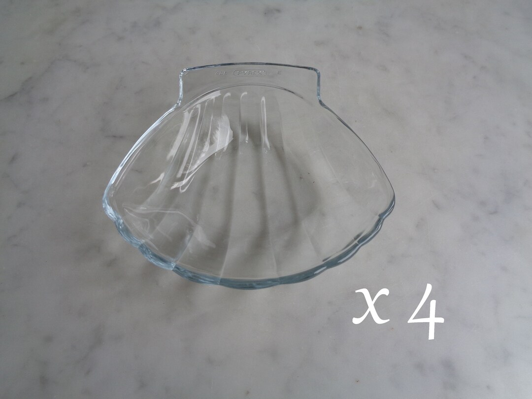 Blue Glass Shells, Set of 4 Pyrex Scallops, Fish Shells, Starter Dishes ...