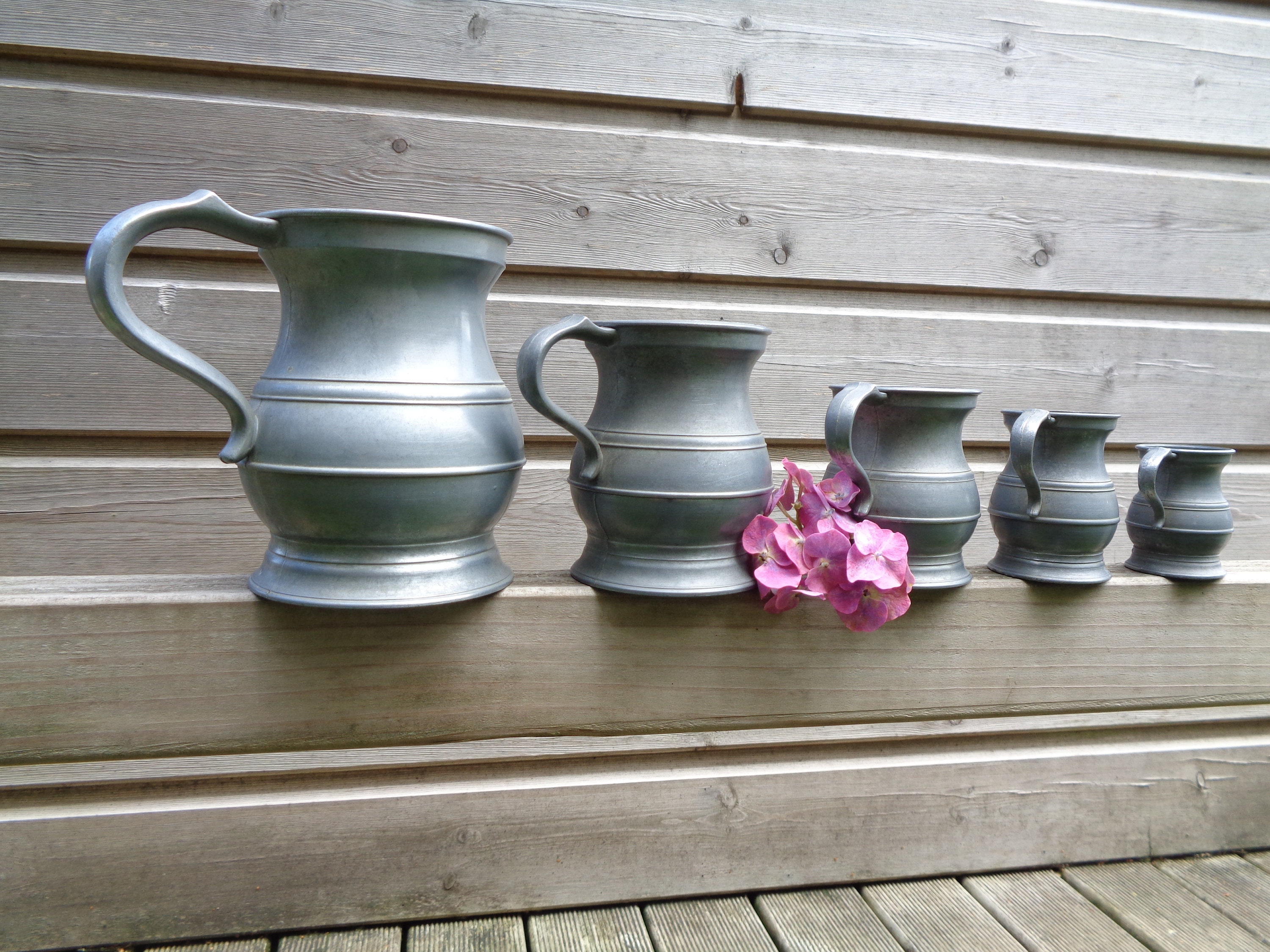 Set of 5 Shabby Chic Pewter Pitchers Metal Measuring Jugs - Etsy