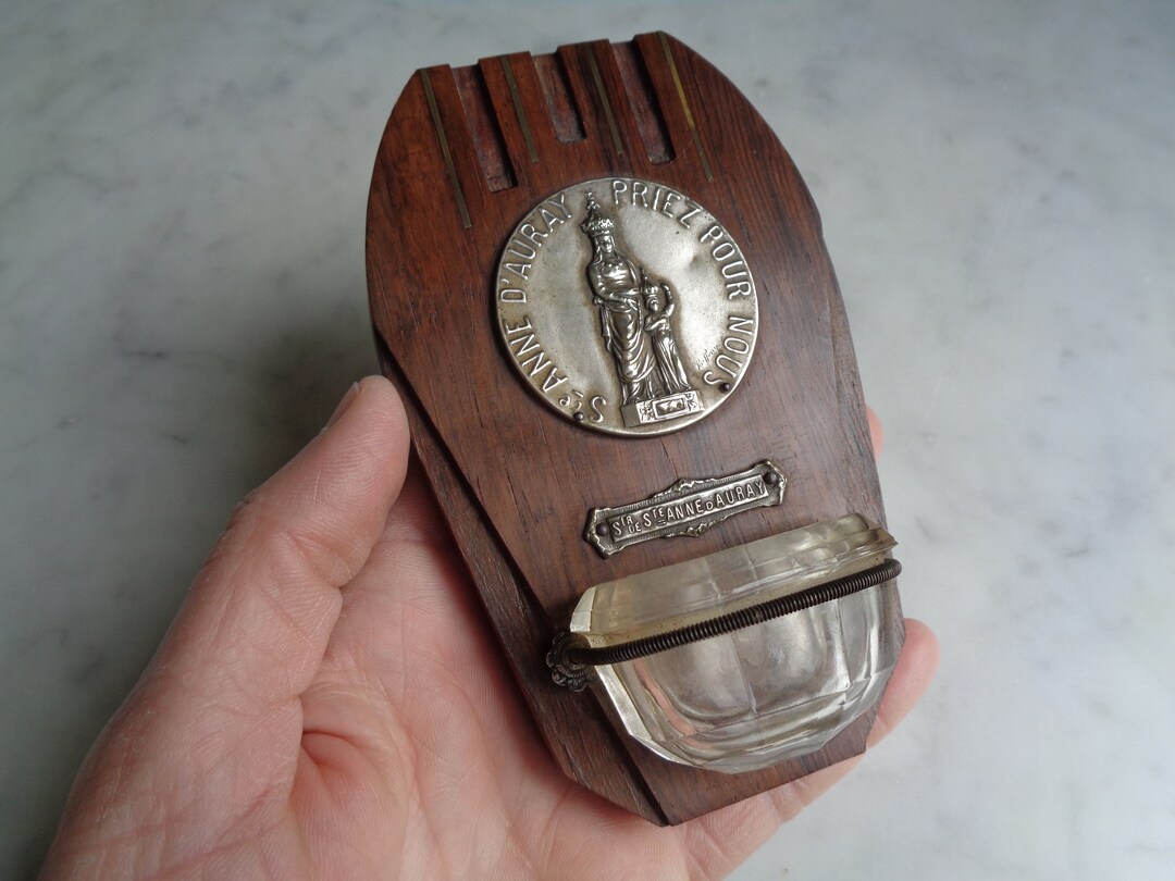 Stoup, Religious Decoration, Wood, Glass and Metal, Souvenir of Saint ...