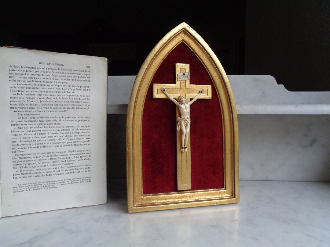 Golden Frame With Crucifix on Velvet, Religious Decoration, France - Etsy