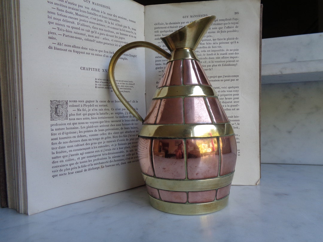 Villedieu Copper and Brass Barrel-shaped Pitcher, Country Jug, Rustic ...