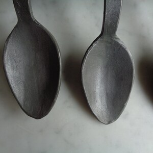 Pewter Spoons on Rustic Wooden Peg, Antique Kitchen Utensils, French ...
