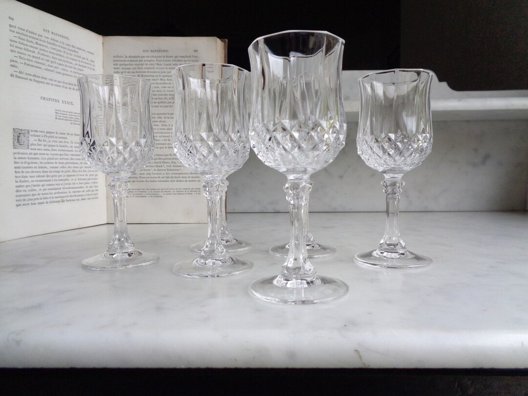 6 Crystal Goblets, Cristal D'arques Box, Longchamps Model, French ...