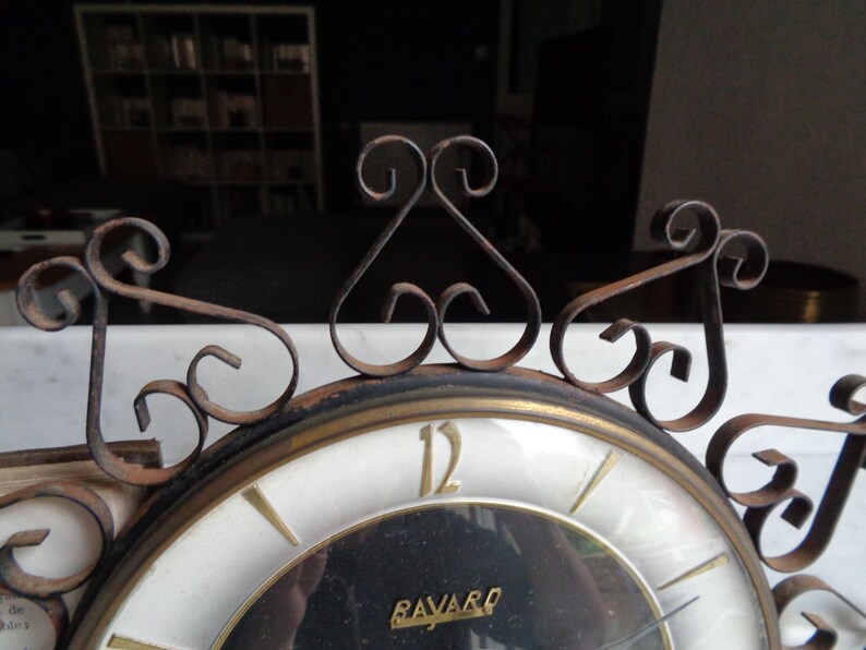 Bayard Wall Clock With Wrought Iron Outline, Vintage Pendulum From the ...