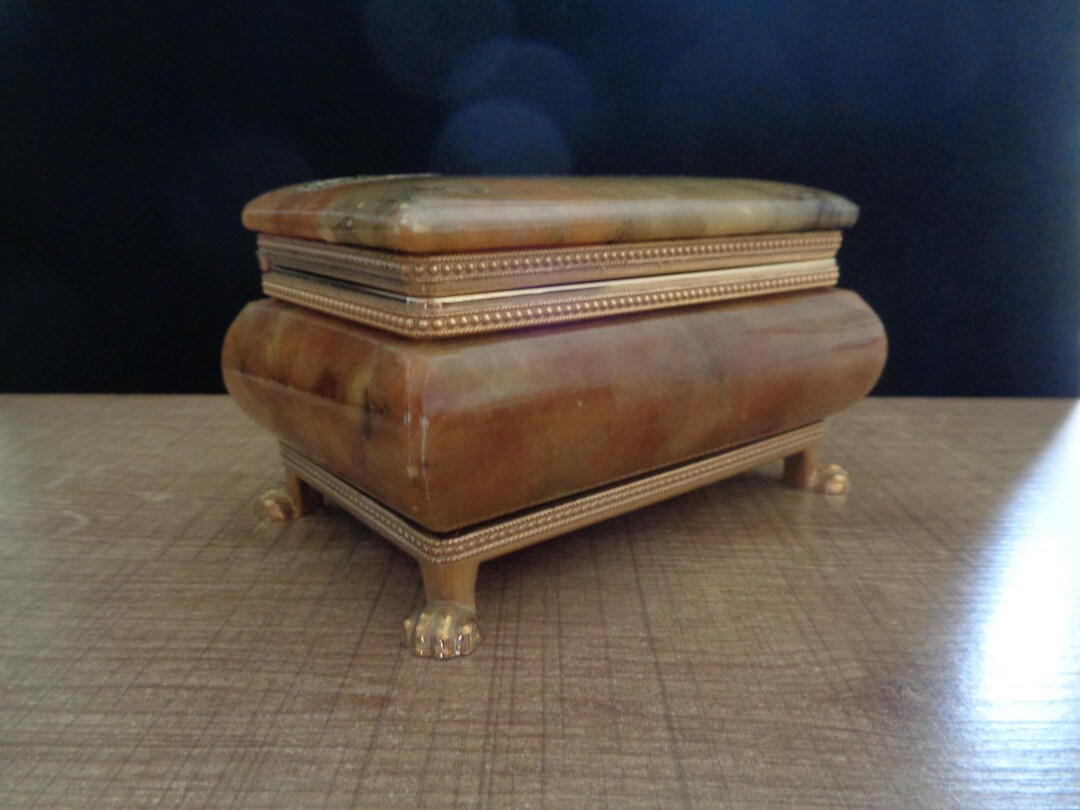 Alabaster and Brass Box With Lion Claw Feet, Antique Italian Box ...