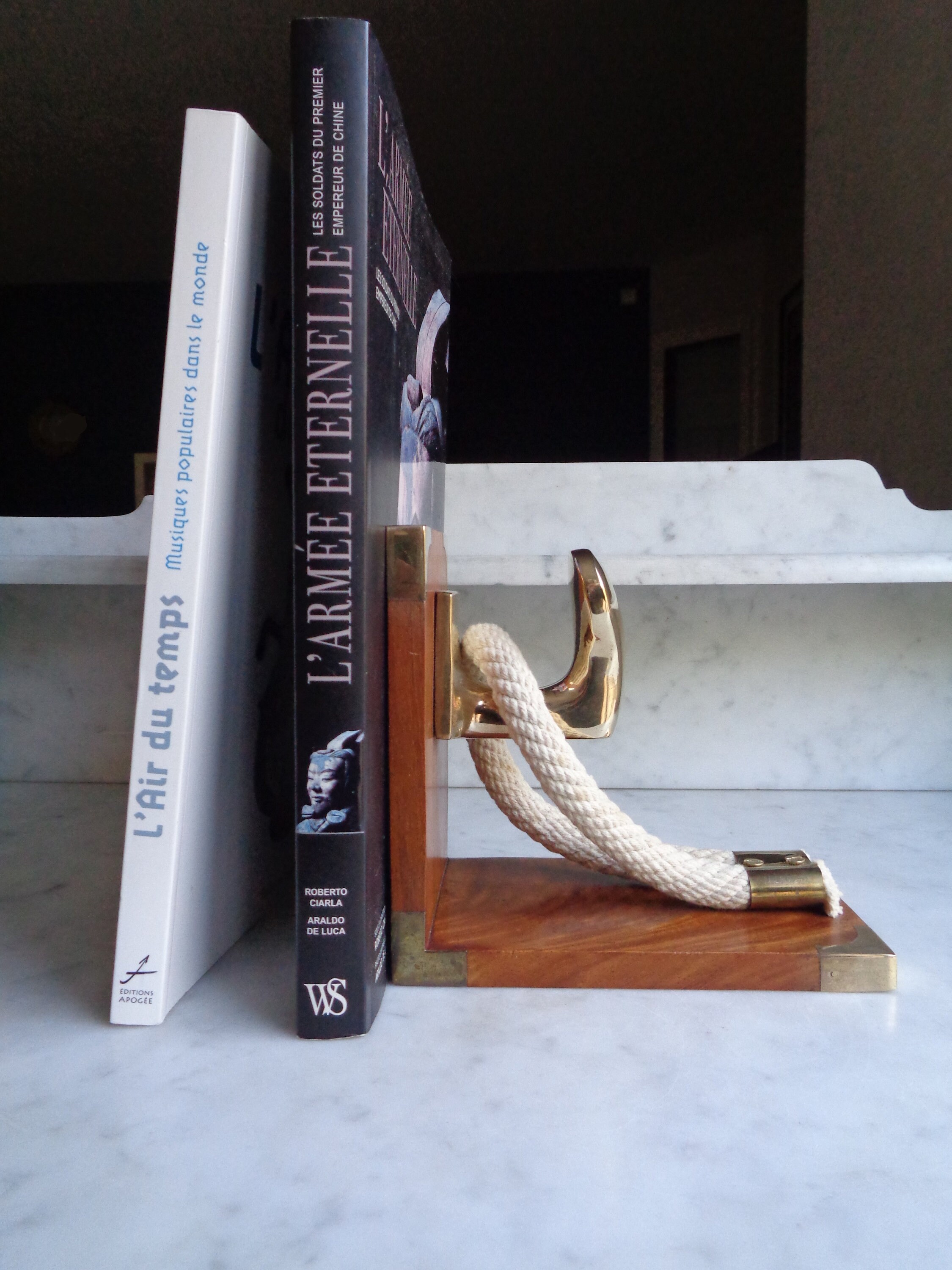 Large Bookend Nautical Style Wood Brass and Rope Library - Etsy