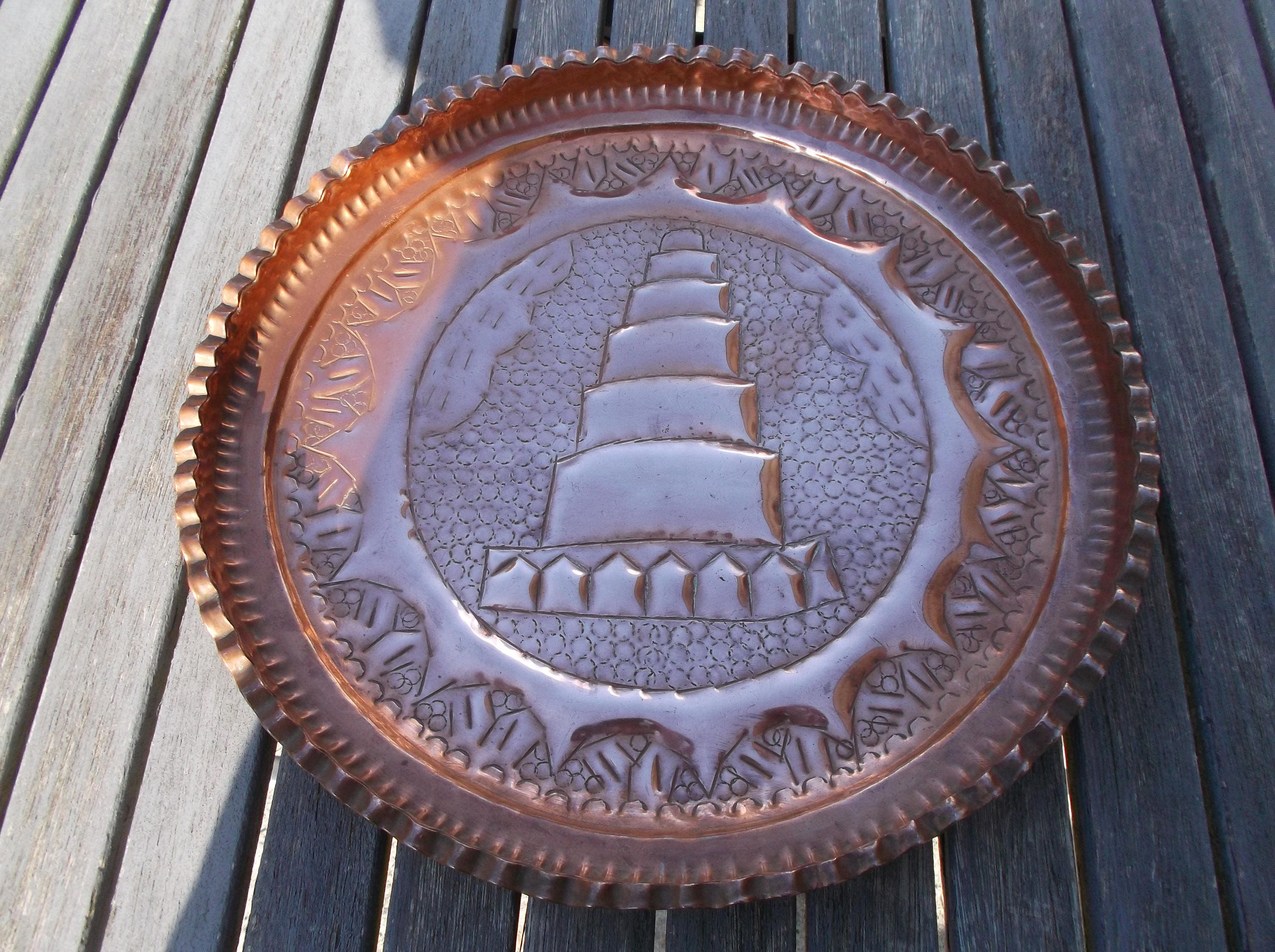 Flat copper copper wall plate old plate brass bohemian | Etsy