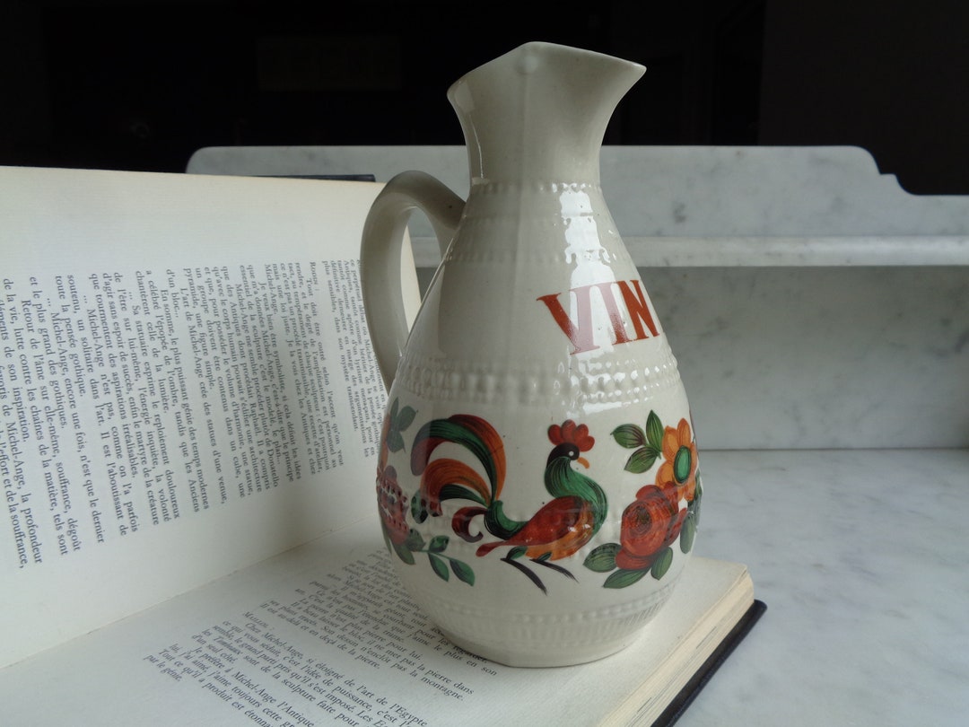 Ceramic Pitcher, French Country Wine, Rooster Decor, Vintage Carafe - Etsy