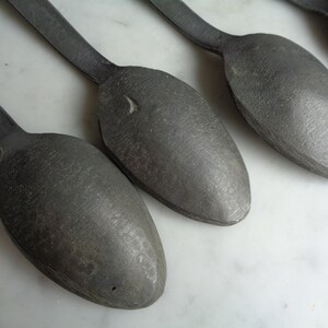 Pewter Spoons on Rustic Wooden Peg, Antique Kitchen Utensils, French ...