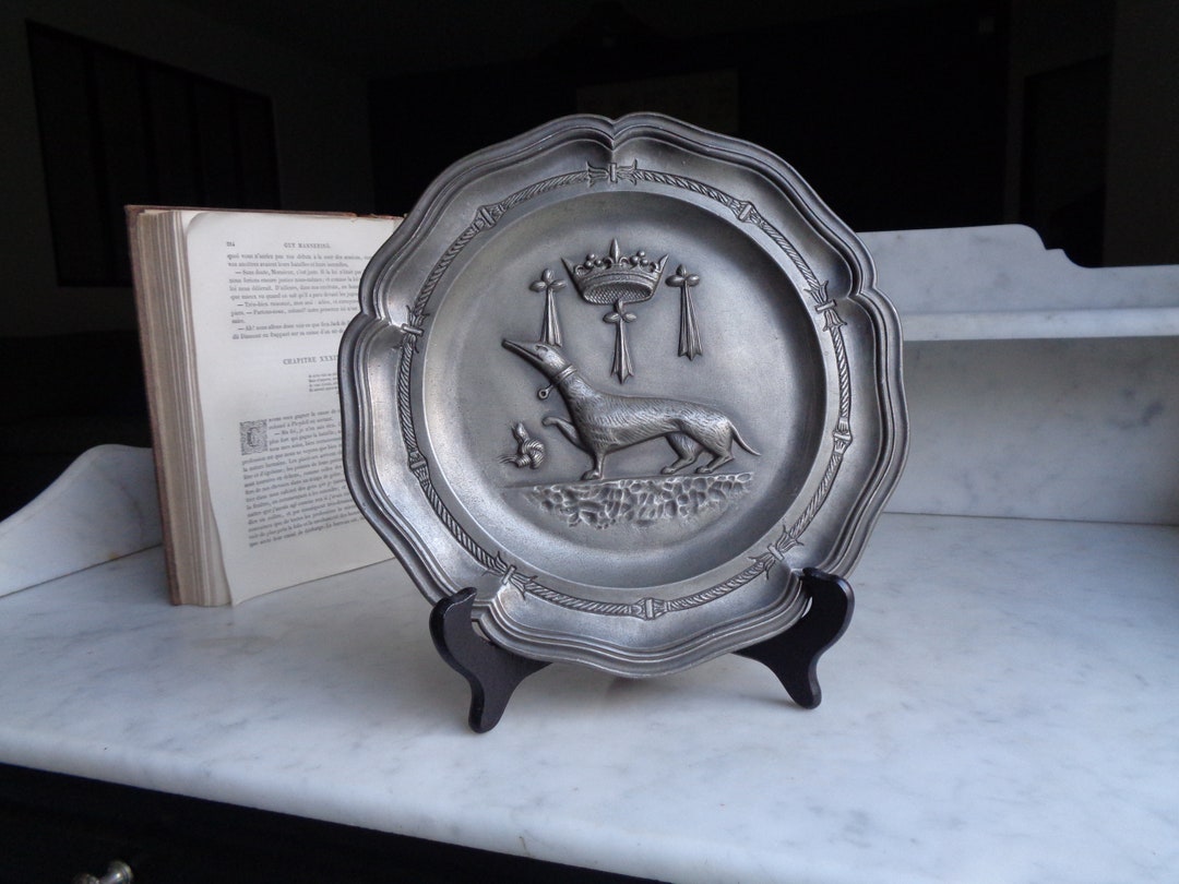 Pewter Wall Plate, Coat of Arms of Brittany, Ermines and Crown, Vintage ...