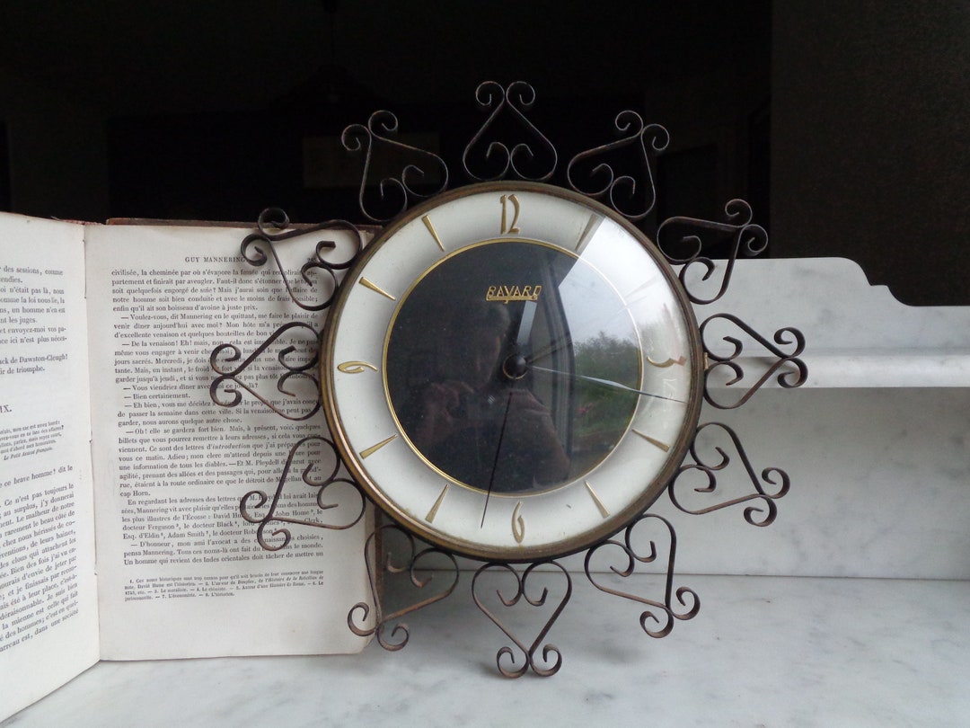 Bayard Wall Clock With Wrought Iron Outline, Vintage Pendulum From the ...