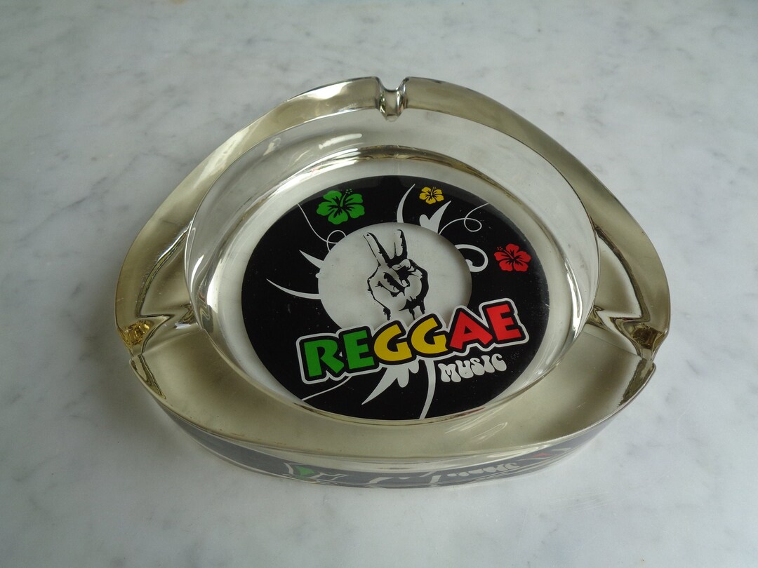 Large Vintage Reggae Music Ashtray, in Silkscreened Glass From the ...