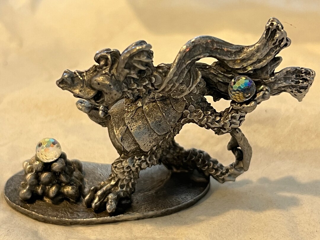 Vintage Fantasy Mythological Miniature Dragon Pewter FIGURINE Crystal 1 ...