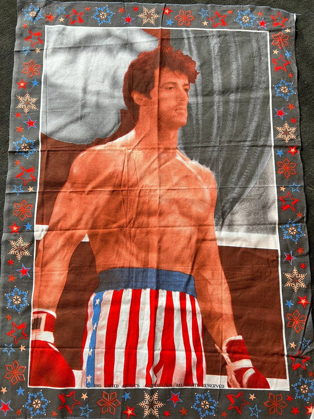 Vintage 1985 Rocky Boxer BANNER Tapestry 48" X 34" A.T.C. New York 100% ...