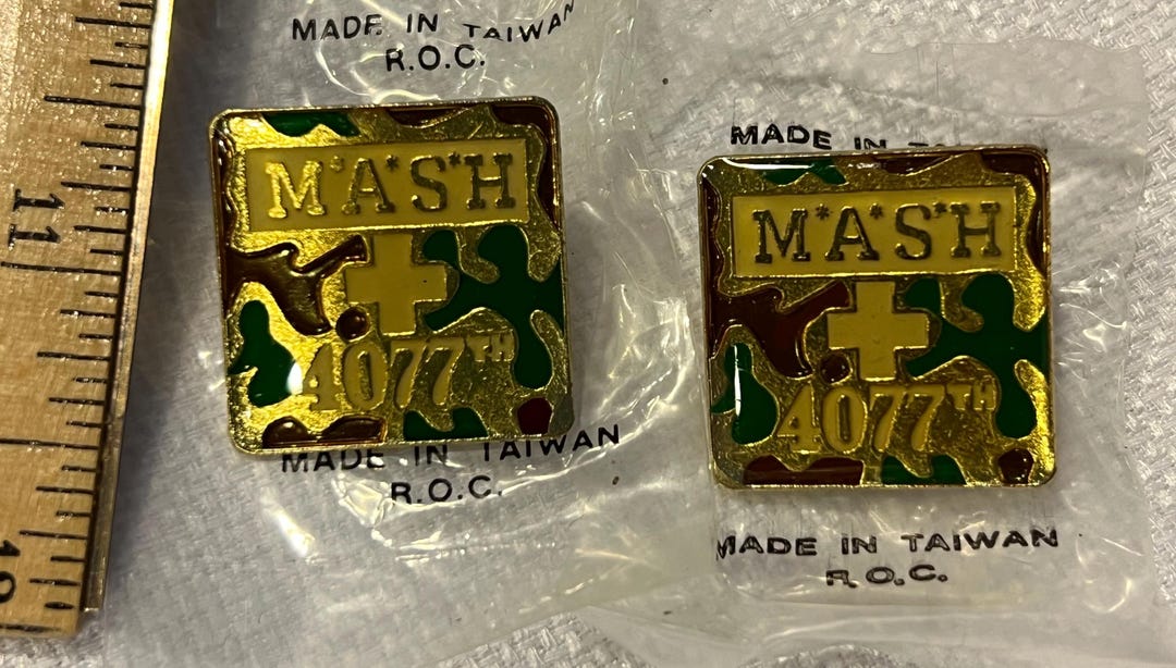 2 Vintage MASH 4077 Enamel 1980's 80's Pin Brooch Lot Made in Taiwan ...