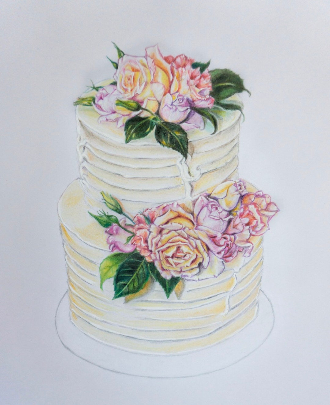 Custom Wedding Cake Drawing, Bridal Drawing, Colored Pencils Drawing ...