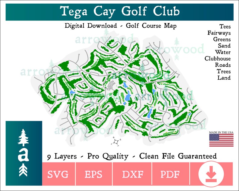Tega Cay Golf Club - Tega Cay, SC - Digital Download Golf Course Map ...
