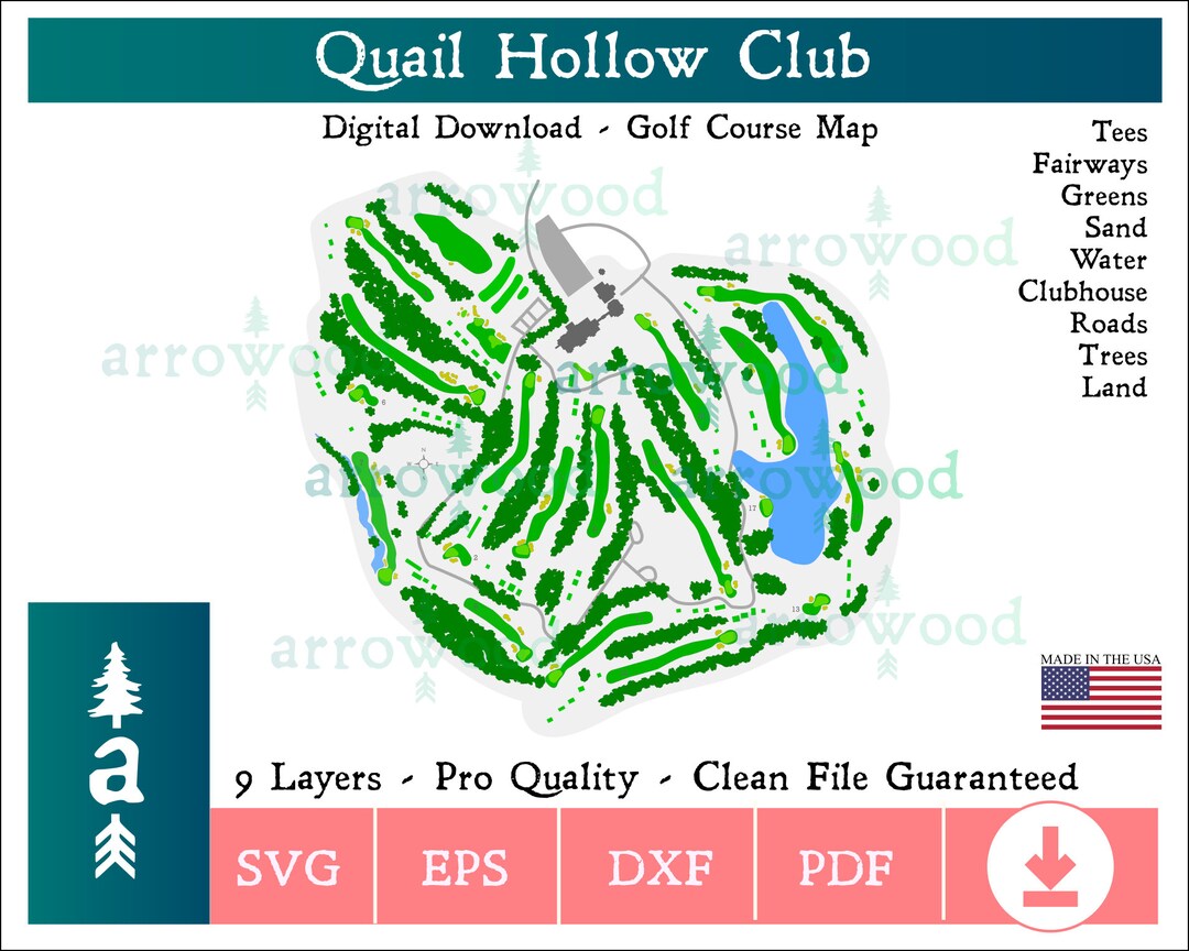 Quail Hollow Club - Charlotte, NC - Digital Download Golf Course Map ...