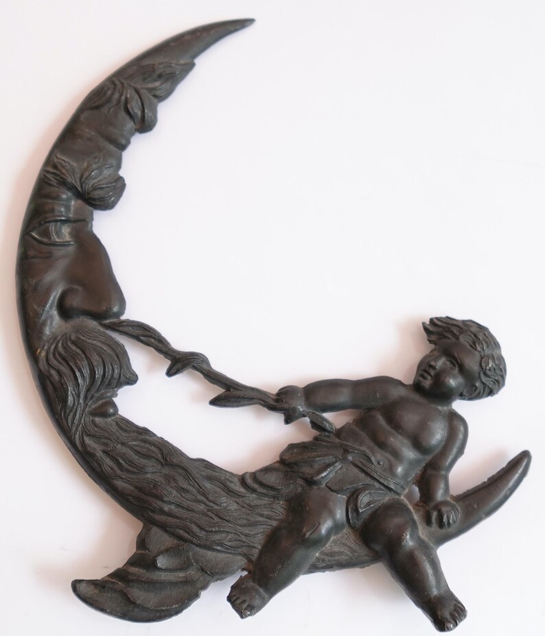 Antique Art Deco/nouveau Spelter Metal Table Top Stand Figurine Moon ...